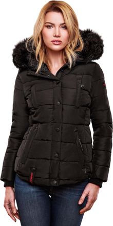 Marikoo warme Damen Winter Jacke Winterjacke Steppjacke gefüttert Kunstfell B618 [B618-Lotus-Schwarz-Gr.XS]