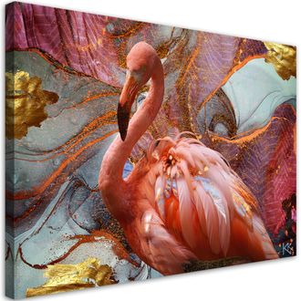 Feeby Wandbilder XXL Abstrakt Marmor Flamingo 120x80 cm Leinwandbild 1-teilig Kunst Bilder Schlafzimmer Deko Wohnzimmer Flur Staub Gold Rosa