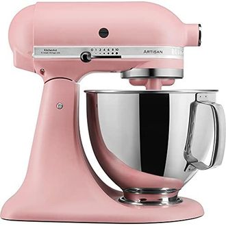 KitchenAid Robot Pâtissier - Artisan - Robot cuisine multifonctions à tête inclinable - Batteur avec 5 accessoires et 2 bols inox de 4,8 et 3 L - Rose poudré