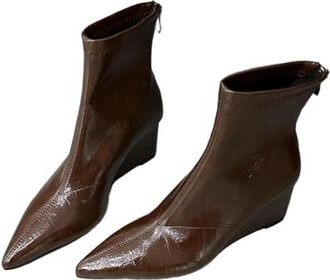 Generic GLDFW Bottes courtes &agrave; bout pointu pour femme Automne Hiver Talon Haut Bottes Courtes Talon Pente Slim Bottes Cuir Synth&eacute;tique Caoutchouc, marron, 36.