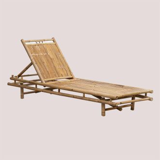 Sklum Sklum - Chaise longue en bambou Gossy - Transat &eacute;cologique 100% bambou - Dimensions 93x70x200cm - Confort optimal avec coussin Kemy