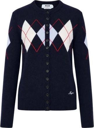 Msgm Argyle Rundhals-Strickjacke - - Knitwear - Damen - Blau - M