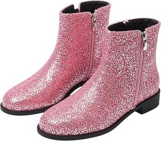 Generic Bottines &agrave; bout rond pour femme avec paillettes et talon bloc - Bottines courtes pour tous les jours, Rose, 38 EU