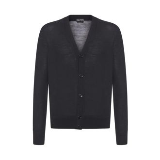 Tom Ford Homme, Pulls, Noir, Taille: 2XL Pull noir à col en V avec boutons
