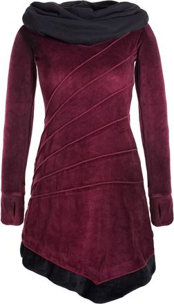 vishes Alternative Bekleidung - Asymmetrisches Patchwork Samtkleid Langarm Gro&szlig;er Schalkragen dunkelrot 40-42