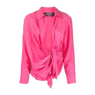 Jacquemus Femme, Blouses et Chemises, Rose, Taille: 42 FR La Chemise Bahia Draped Shirt