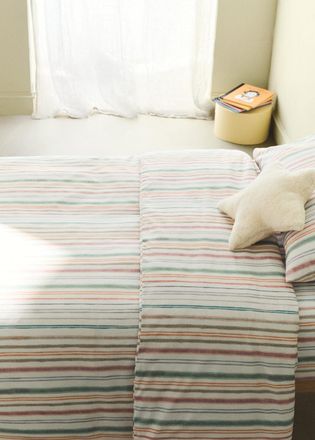 Mango Housse de couette percale de coton rayures multiples color&eacute;es Lit 135/140 cm vert - Home - Lit 135/140 cm - MANGO HOME