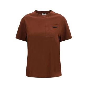 Brunello Cucinelli Femme, Tops, Brun, Taille: 42 FR T-shirt ras du cou en coton