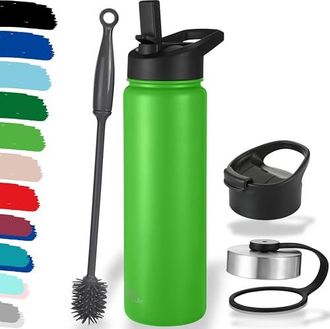 Milu Bouteille en acier inoxydable 500ml, 750ml, 1l (+3 couvercles) - Bouteille thermo avec paille, bouteille deau, pour boissons chaudes, froides et gazeu