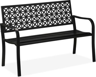 Relaxdays Gartenbank, 2-Sitzer, Terrasse, Balkon, Stahl, geometrisches Design, HBT: 85 x 127 x 62 cm, Sitzbank, schwarz