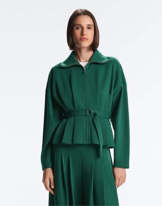 Oysho Veste en piqu&eacute; de coton m&eacute;lang&eacute; avec ceinture et d&eacute;tails pliss&eacute;s - &Eacute;meraude fonc&eacute;-Vert