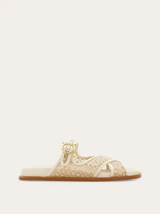 Ferragamo Damen Slide mit &uuml;berkreuzten Riemen Wei&szlig; Gr&ouml;&szlig;e 35.5