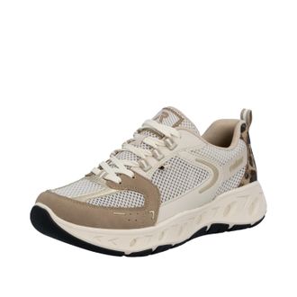 Rieker Plateausneaker RIEKER, Damen, Gr. 38, creme, taupe, leo, Lederimitat, Textil, Schuhe Plateausneaker, Schn&uuml;rschuh, Freizeitsneaker, Halbschuh mit MemoS