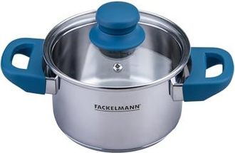 Fackelmann Kochtopf Essential Ø 14 cm aus Edelstahl, dunkelblaue Bakelit-Griffe, energiesparender Kapselboden, inklusive Glasdeckel, Blau