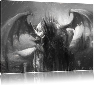 Pixxprint der Drache auf der Festung Kunst, Gr&ouml;&szlig;e: 100x70cm, Leinwandbild, fertig gespannt, Wandbild, Dekoration, Kunstdruck, kein Poster
