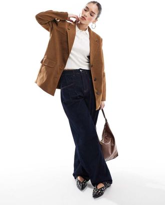 Bershka Blazer oversize en imitation daim - Fauve-Marron