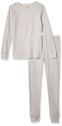 Amazon Essentials Pyjama-Set für Damen, Waffelmuster, eng anliegend, Grau meliert, Größe M