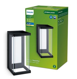 Philips Outdoor Ulyzo Wandleuchte 12W, 2700 Kelvin warmwei&szlig;es Licht, IP44 wetterfest, schwarz