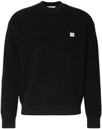 Calvin Klein Herren LS EZ Cotton Waffle CRWNK SWTR 9 LV04RD313G Sweaters, Schwarz (Black), S, Schwarz (Schwarz), S