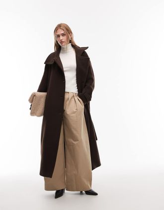 Arket Maxi-Trenchcoat aus Wolle in Braun mit Gürtel und seitlichen Schlitzen-Brown