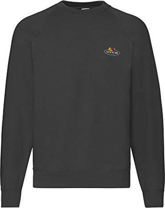 Fruit Of The Loom Sweat classique raglan avec petit logo vintage sur la poitrine, couleur : noir - logo vintage petit, taille : S, Noir - Petit logo vintage, S