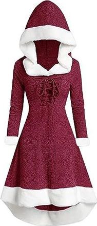 Generic Robe de Noël,Robe Noel Impression de Noël Robe de Soirée Chic Et Élégant Robe Longue avec Col Rond Fête de Noël Vintage Automne Hiver Robe Déguisement