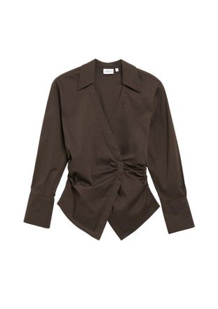 Comma Langarmbluse Bluse Wickelbluse aus Baumwollpopeline