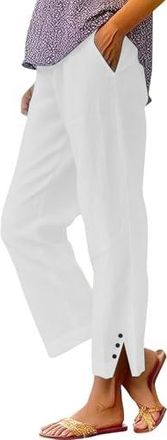 Generic Pantalon d&eacute;t&eacute; 7/8 pour femme - L&eacute;ger - Avec cordon de serrage et poches - Pantalon en coton et lin - Pantalon &eacute;l&eacute;gant et a&eacute;r&eacute; - D&eacute;contract&eacute; - Conforta