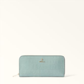 Furla Camelia Zip-around-portemonnaie L Winter Sky Blau Kalbsleder Mit Cocco-print Damen