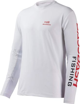 Bassdash Angeln T-Shirt Fishing Shirt Langarm Hemd Fischerhemd Angelbekleidung UPF UV Sonnenschutz, XXL, Wei&szlig; / Rotes Logo