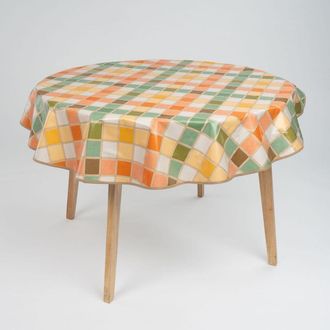 Laro runde 140 cm wachstuchtischdecke wachstischdecke abwashbar PVC tischdecke Wachstuch wasserabweisend Garten tischdecke, Muster:Karo Bunt