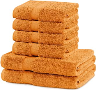 Decoking 6er Set Baumwolle Qualität 525g/m² 4 Handtücher 50x100 cm und 2 Badetücher 70x140 cm orange saugfähig Marina