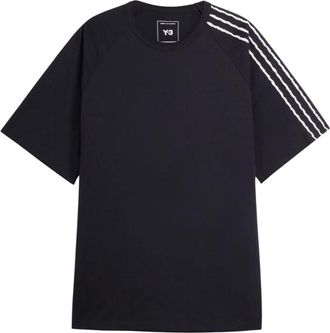 Yohji Yamamoto Homme, Sport, Noir, Taille: S T-shirt &agrave; Manches Courtes Bord Brut 3 Bandes