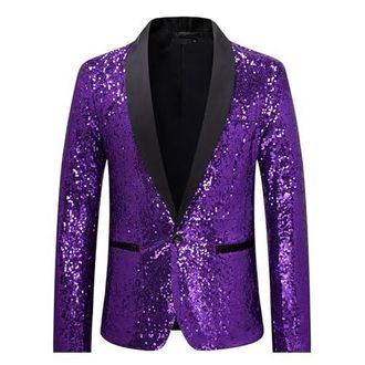 Generic Blazer de bal &agrave; paillettes brillantes pour homme style disco ann&eacute;es 70 pour homme, discoth&egrave;que, soir&eacute;e brillante, style discoth&egrave;que, &agrave; un bouton, mant
