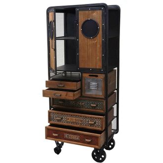 Hhg Neuwertig] Apotheker-Schrank HHG 317, Kommode Rollwagen Metallregal, Tanne Holz Vintage Shabby-Look 146x60x35cm