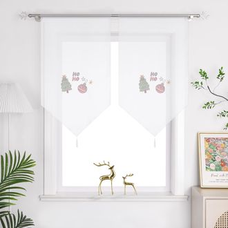 Joyswahl Scheibengardine mit Weihnachten Muster Bistrogardinen mit Quaste Panneaux Transparent Kurzstore mit Tunnelzug Weiß BxH 60x120cm Weiß 1 Stück