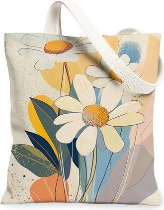 Generic Sac fourre-tout en toile de fleurs de camomille printani&egrave;re pour faire du shopping, 33 x 38,1 cm, motif floral r&eacute;tro du milieu du si&egrave;cle, sac d&eacute;piceri