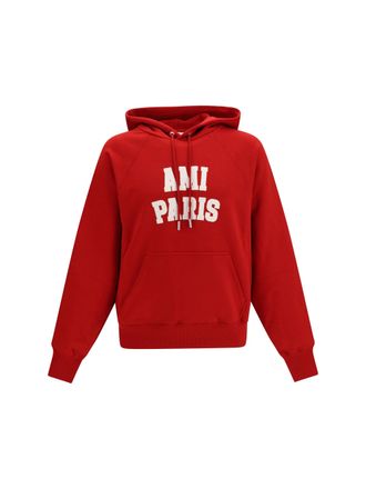 Ami Logo-Embroidered Cotton Hoodie - Red
