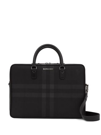 Burberry porte-documents en cuir &agrave; carreaux - Noir