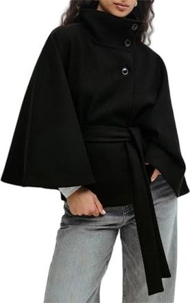 Generic Poncho à manches chauve-souris surdimensionné avec ceinture pour femme - Tendance et décontracté - Automne et hiver, Noir, L