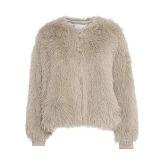 Kaos Giacca in ecopelliccia con zip e polsini a coste - - Jackets - Damen - Beige - M