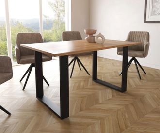 DELIFE Esstisch Edge 140x90 S Akazie Natur Kufe Schwarz Live-Edge, Esstische, Baumkantenmöbel, Massivholzmöbel, Massivholz