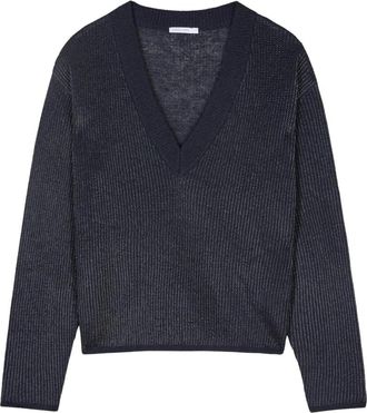 Patrizia Pepe Lurex V-Ausschnitt Pullover - - Knitwear - Damen - Blau - S