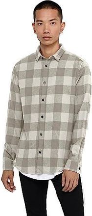 Only & Sons Chemise à Carreaux en Flanelle à Manches Longues, Coupe Slim et Loisirs en Coton ONSGUDMUND, Couleurs:Blanc, Taille:L