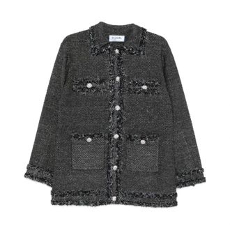 Blugirl Femme, Vestes, Gris, Taille: 38 FR Cardigan à Bordures Frangées