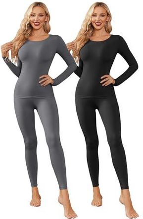 Ekouaer sous Vetement Thermique Femme Fonctionnel Ensemble Ski Femme, Noir + Gris, L