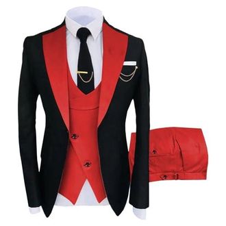Generic Costume 3 pièces pour homme - Coupe ajustée - Élégant smoking pour mariage, bal de fin dannée, costume formel daffaires - Gilet et pantalon, Rouge, 5X