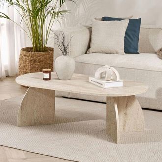 Pier Import Table basse ovale effet travertin pieds courbes MARFA