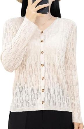 Generic Pull en laine m&eacute;lang&eacute;e &agrave; col en V pour femme - Cardigan d&eacute;contract&eacute; en tricot &agrave; manches longues, beige, Taille XL
