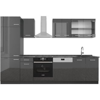 Vicco Küchenzeile R-Line, Anthrazit Hochglanz/Anthrazit, 300 cm, ap Anthrazit